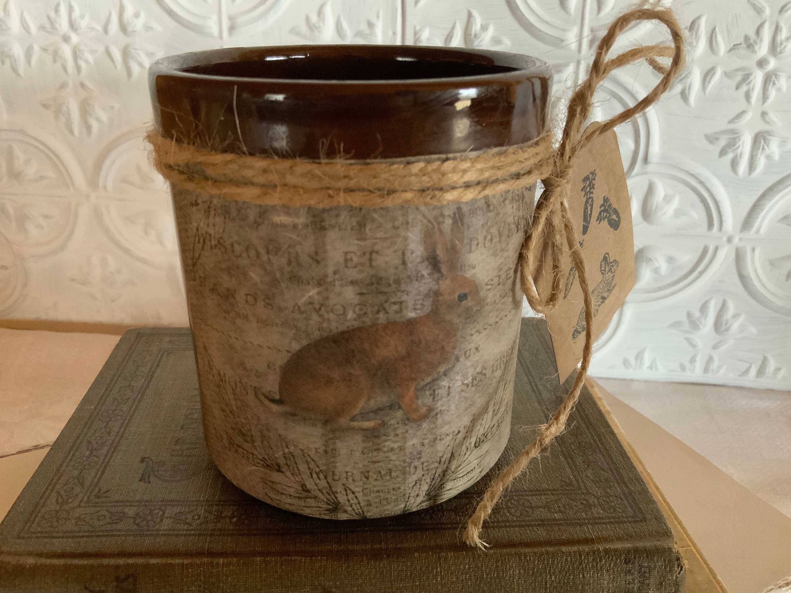 Vintage Stoneware Jam / Cheese Crock, Rooster, Sheep, Rabbit, Botanical ...