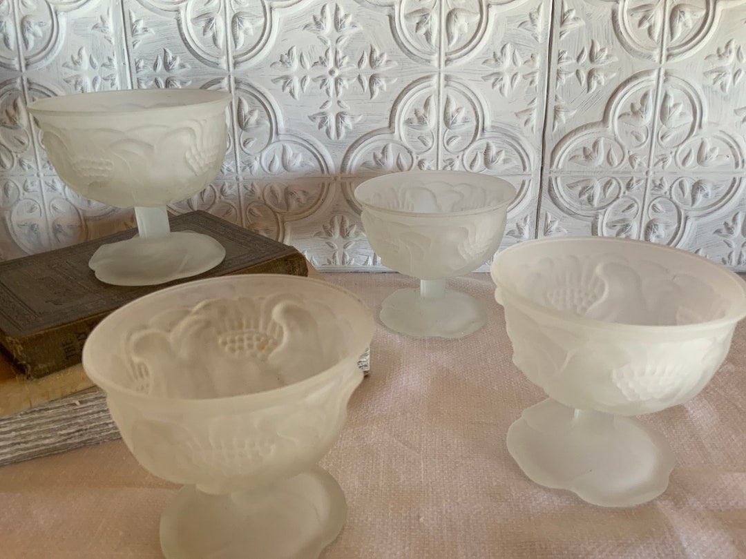 Avon Frosted Glass Pedestal Bowls, Set of 4, Compote Bowls, Parfait ...