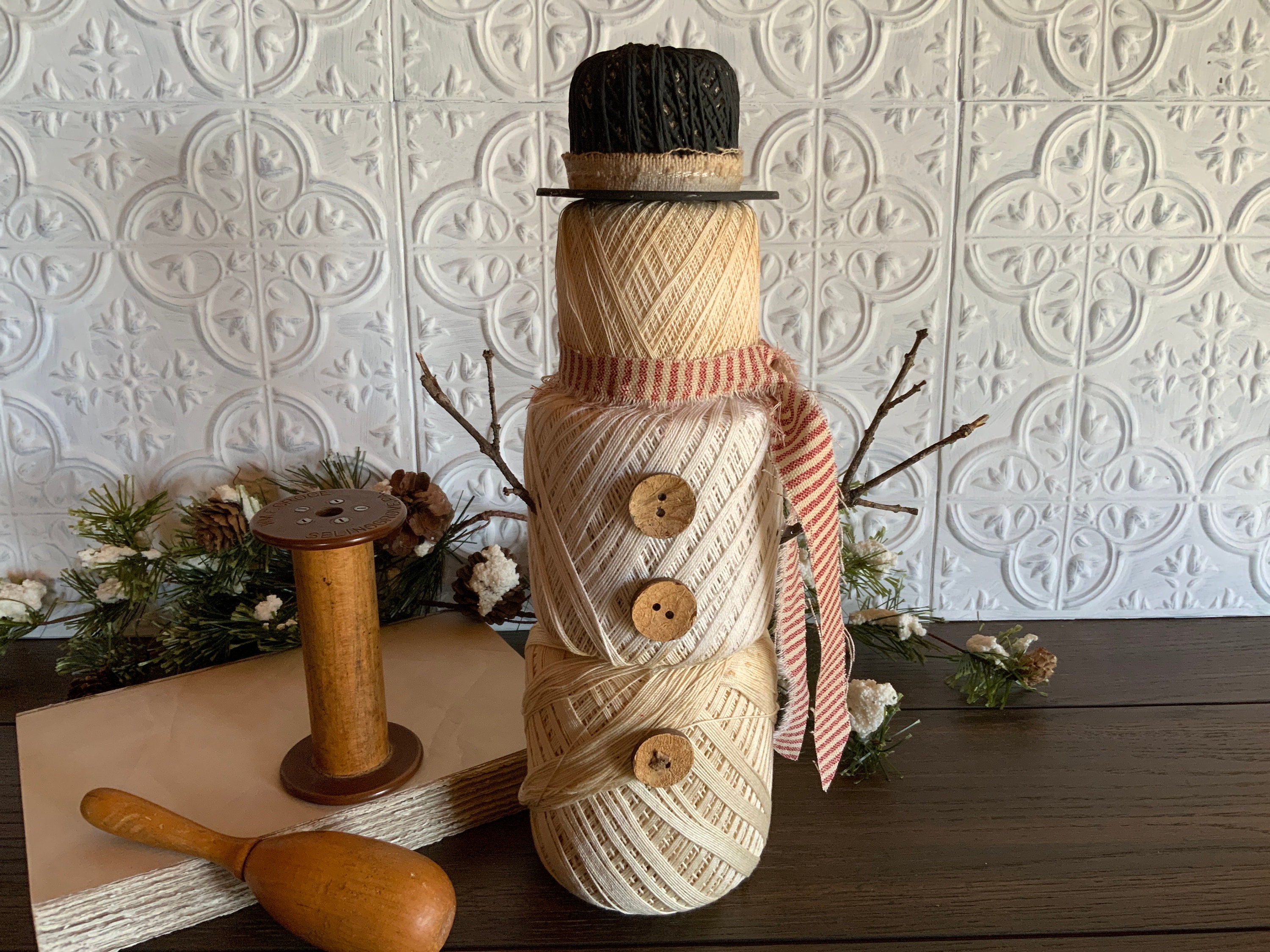 Snowman Crochet Spool, Christmas Decor, Winter Decor, Vintage Crochet ...