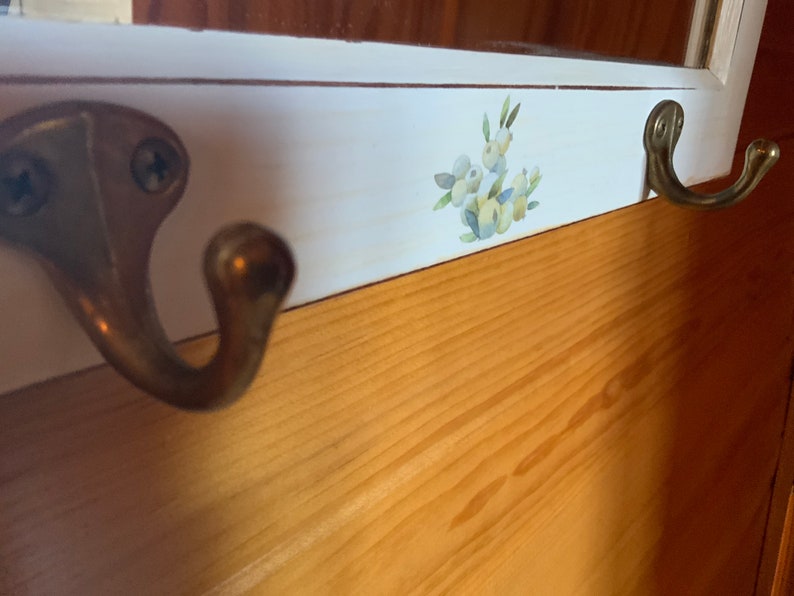 Cottage Style Mirror With Brass Hooks, Decorated With Vines, Farmhouse ...