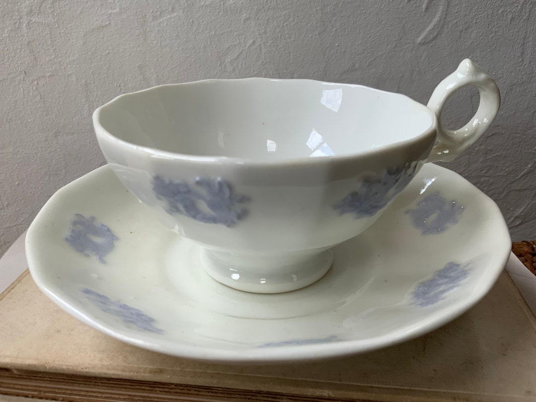 Vintage Teacup and Saucer Blue and Cream Raised Embossing Unique Mother ...