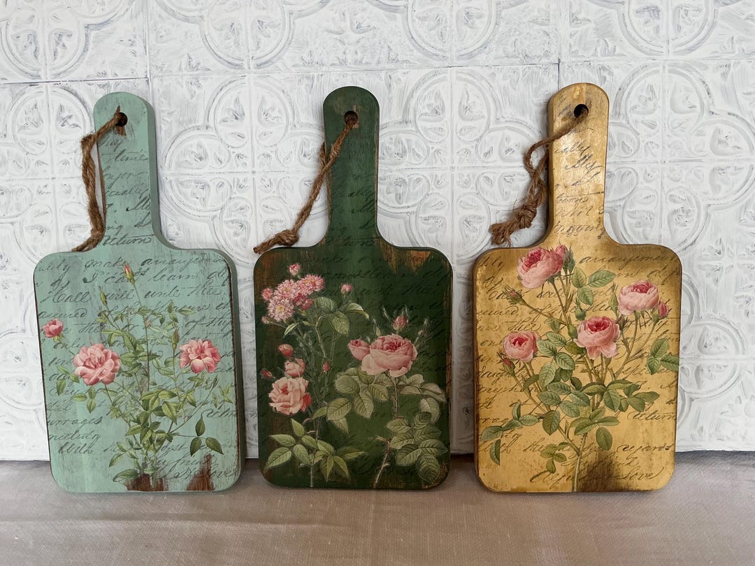 Decorative Wood Botanical Roses Floral Cutting Board, Kitchen Decor ...