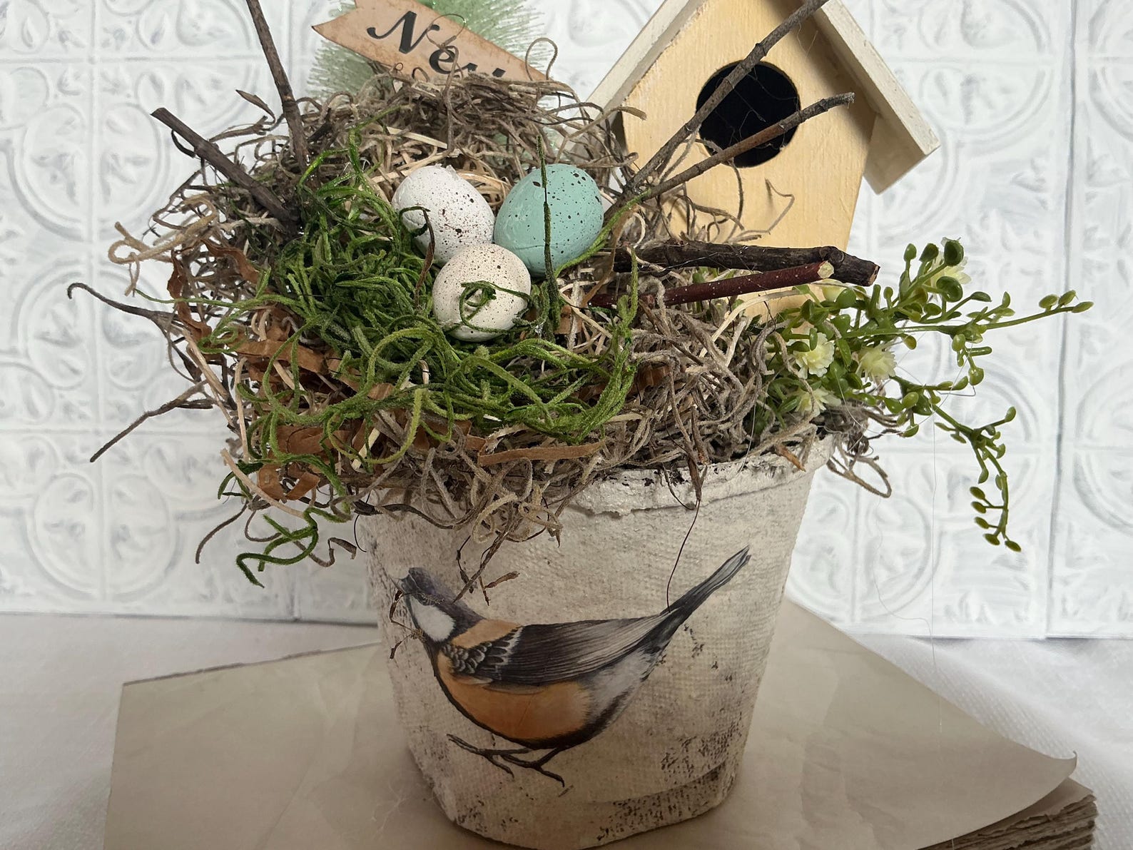 Bird Themed Spring Birds Nest Arrangement in Peat Pots Spring Bird Nest ...