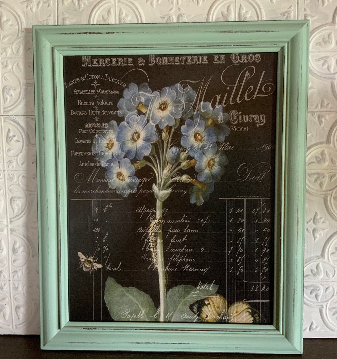 Botanical Blue Primrose Wall Art, Framed Art, Farmhouse Decor, French ...
