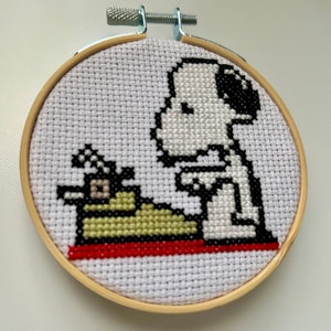 Peanuts Snoopy Typewriter Cross Stitch Wall Art FINISHED - Etsy