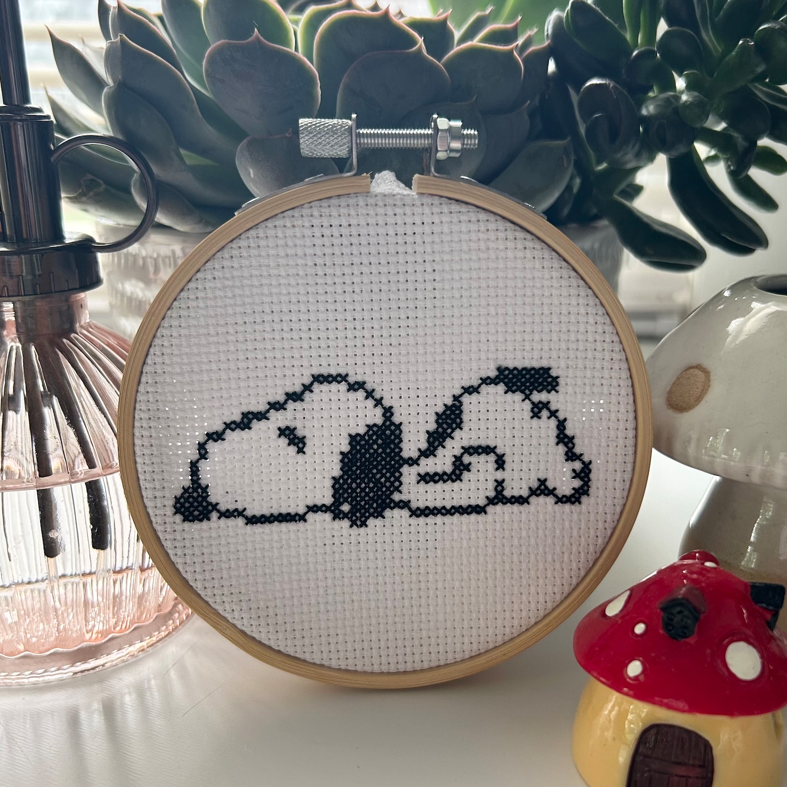 Peanuts Snoopy Sleeping Cross Stitch Wall Art FINISHED - Etsy UK
