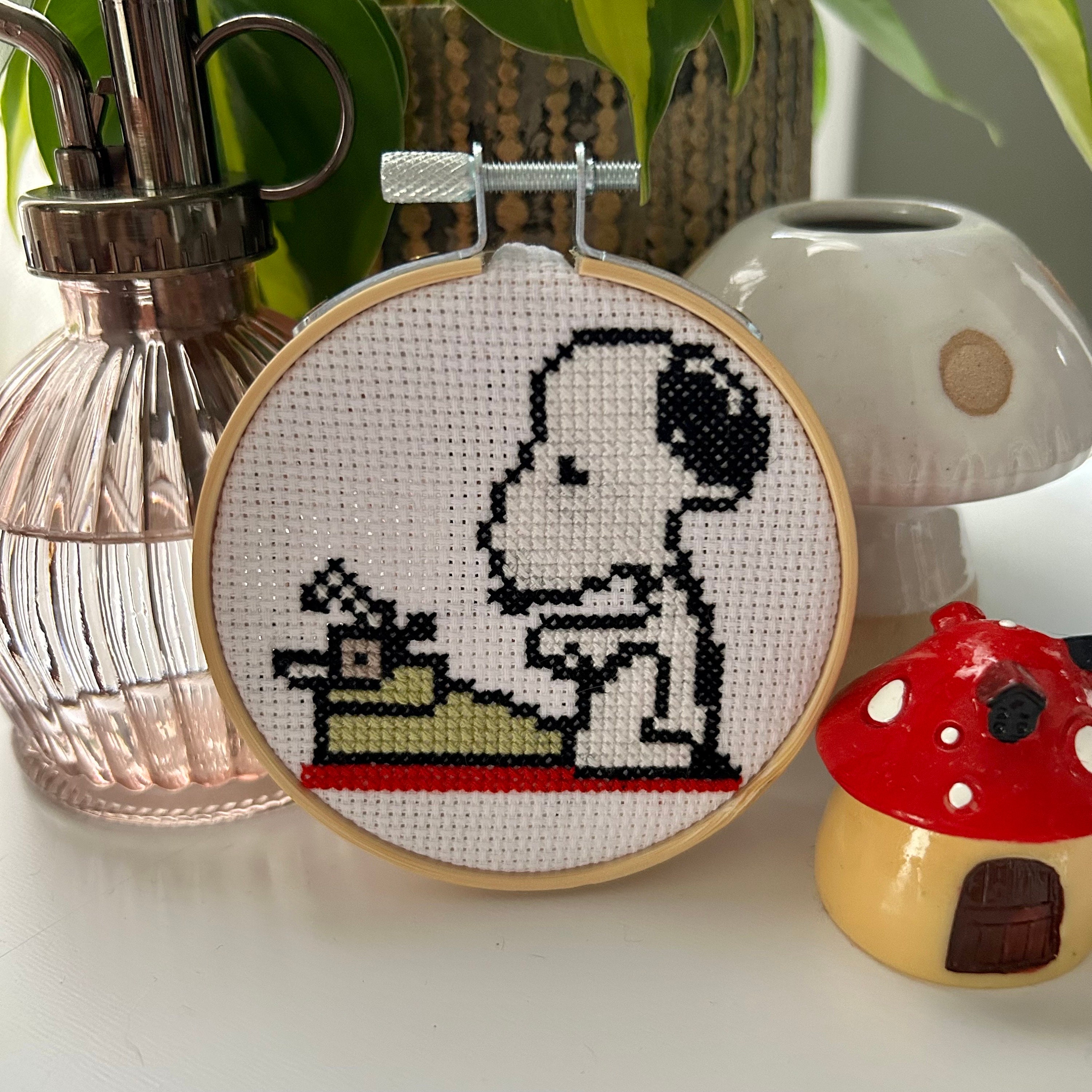 Peanuts Snoopy Typewriter Cross Stitch Wall Art FINISHED - Etsy