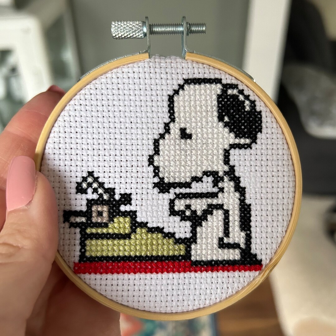 Peanuts Snoopy Typewriter Cross Stitch Wall Art FINISHED - Etsy