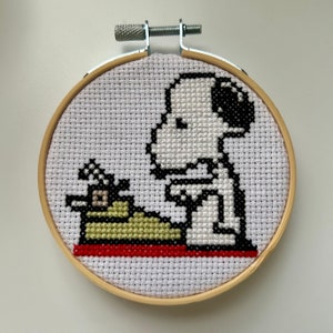 Peanuts Snoopy Typewriter Cross Stitch Wall Art FINISHED - Etsy