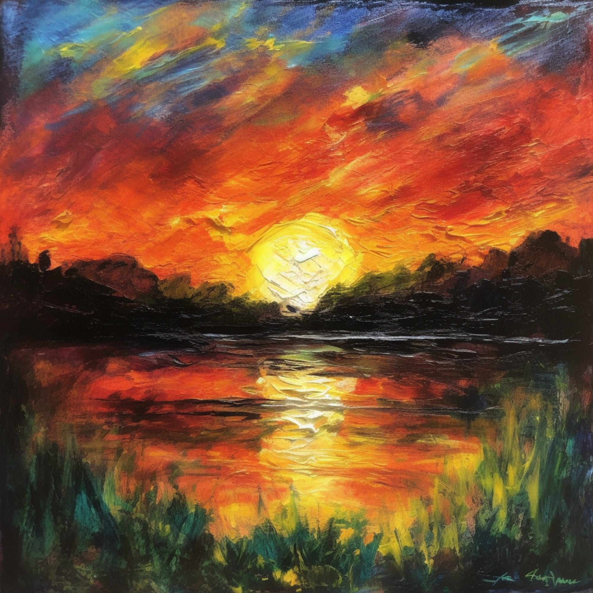 Vibrant Oil Pastel Drawing of Summer Sunset Etsy