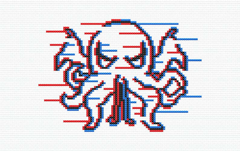Cthulhu Cross Stitch Pattern in Glitch Art Style - Etsy