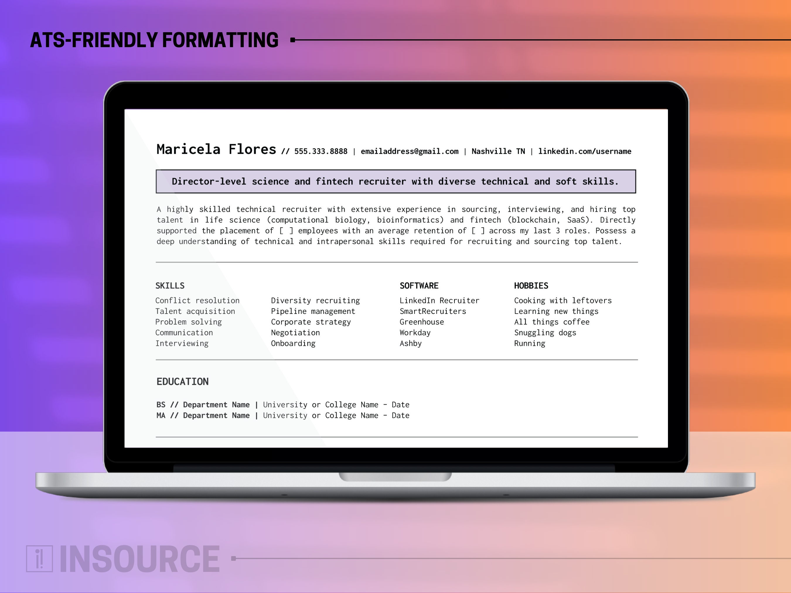 Resume Template | ATS Friendly | Recruiter, Talent, People Ops, HR ...