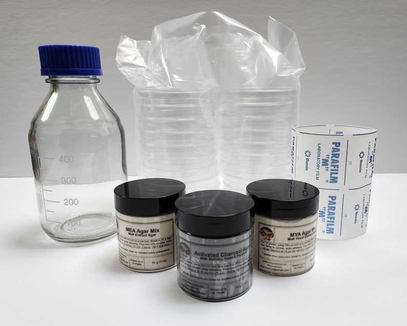 Mycology Agar Kit, 3-variety Nutrient Agar, Petri Dishes, Media Bottle ...