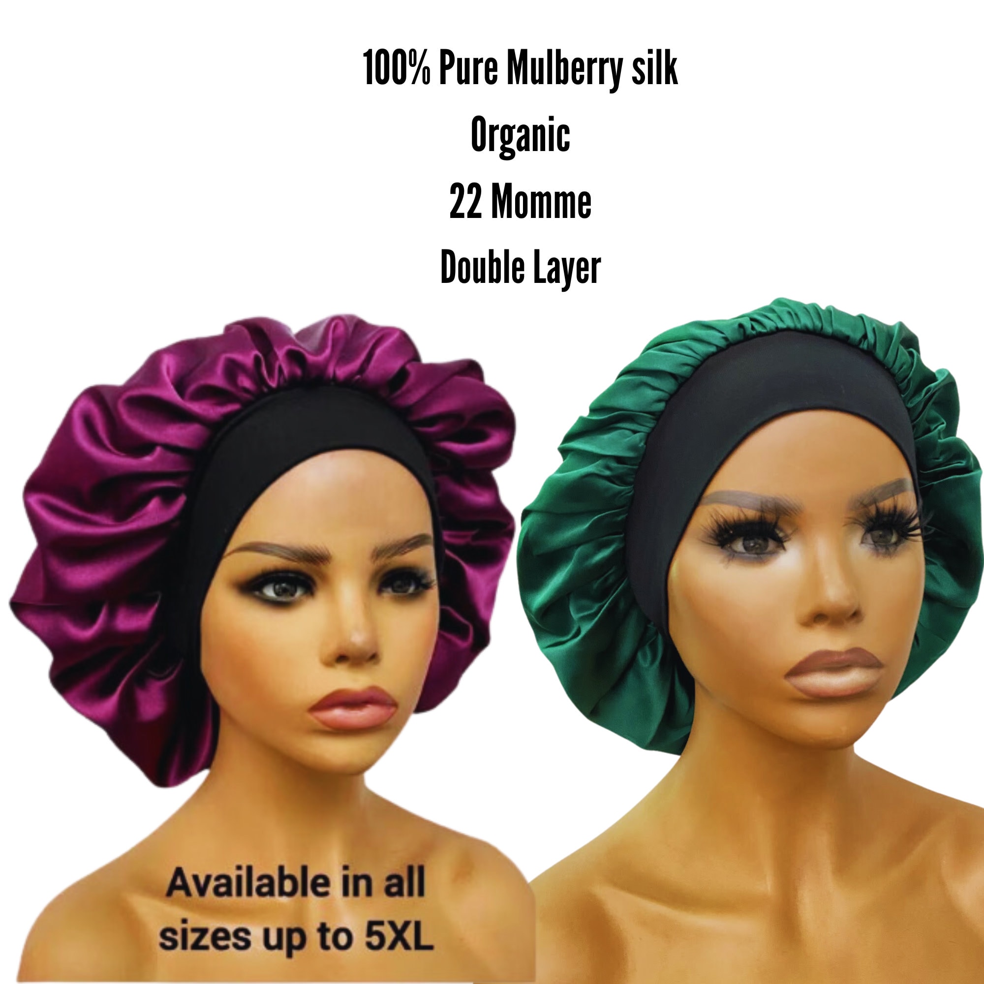 Double Layer 100 % Mulberry Silk Hair Bonnet Organic Silk Caps 22MM ...