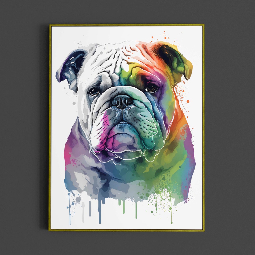 Watercolor Grey Rainbow Bulldog Digital Download Printable Wall Art ...
