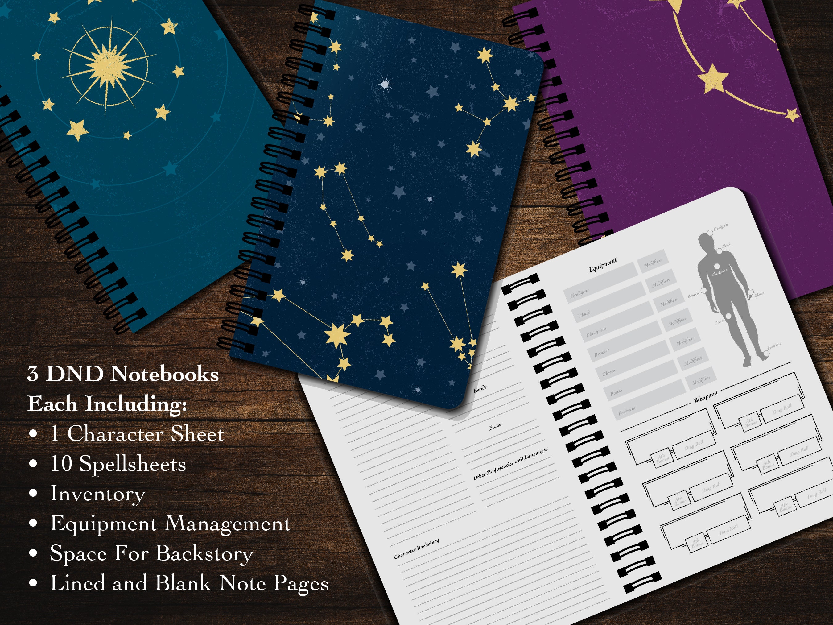 3 DND 5E Character Sheet Notebooks Star Party Pack 5.5 8.5 - Etsy