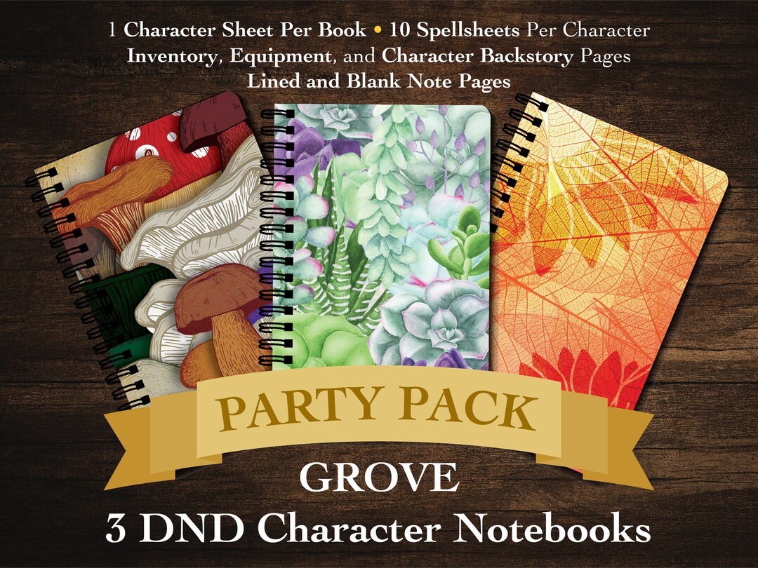 3 DND 5E Character Sheet Notebooks Grove Party Pack 5.5 8.5 100 Pages ...