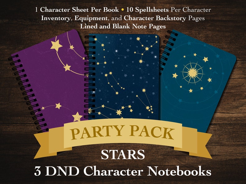 3 DND 5E Character Sheet Notebooks Star Party Pack 5.5 8.5 - Etsy