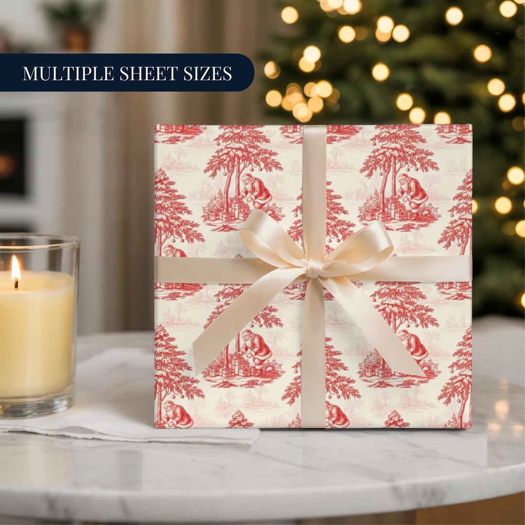 Red Santa Toile Wrapping Paper – Vintage Christmas Gift Wrap With ...