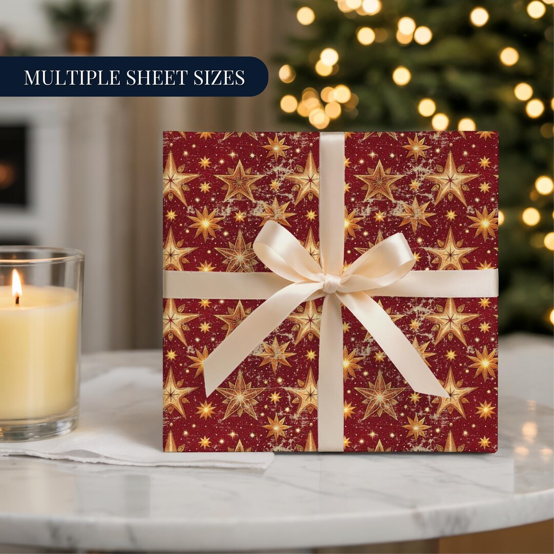 Vintage Christmas Star Wrapping Paper, Retro Holiday Gift Wrap Roll ...