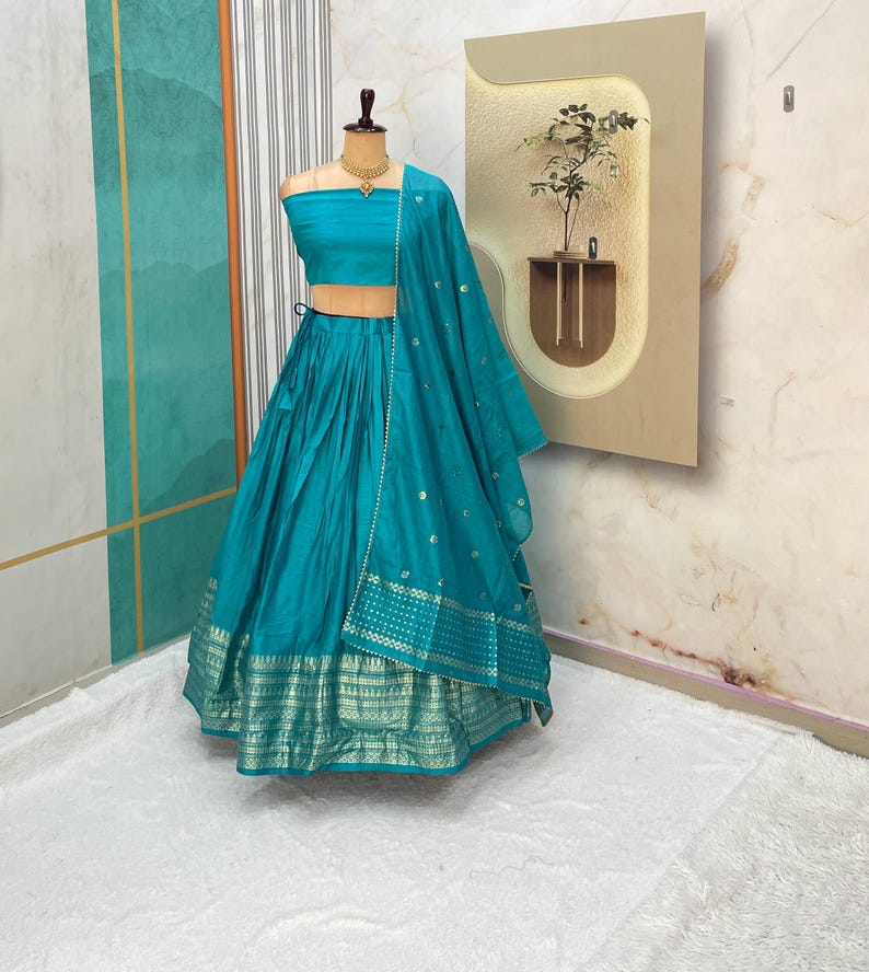Chanderi Zari Weaving Lehenga Choli Set With Dupatta, Indian Ethnic ...
