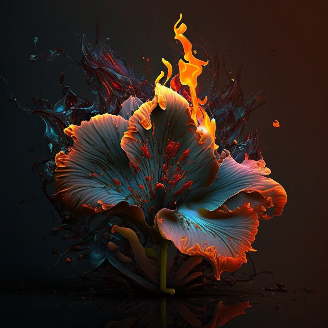 Flower Inferno Print, Printable Wall Art, Flower Art Print, Flower ...