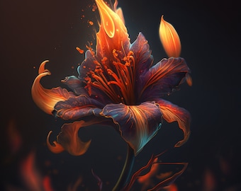 Fire Lilly Print, Printable Wall Art, Flower Art Print, Flower Prints ...