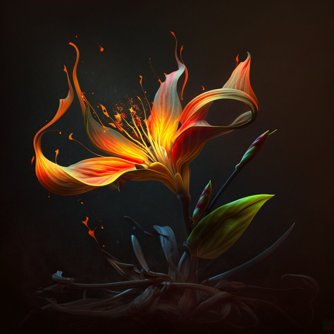 Inflamed Lilly Print, Printable Wall Art, Flower Art Print, Flower ...