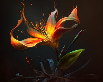 Fire Lilly Print, Printable Wall Art, Flower Art Print, Flower Prints ...