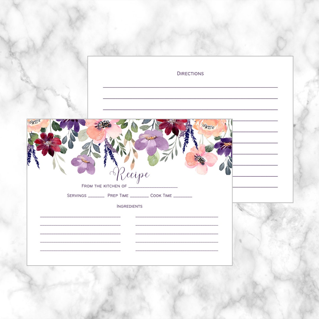 4x6 Printable Floral Recipe Cards - Etsy
