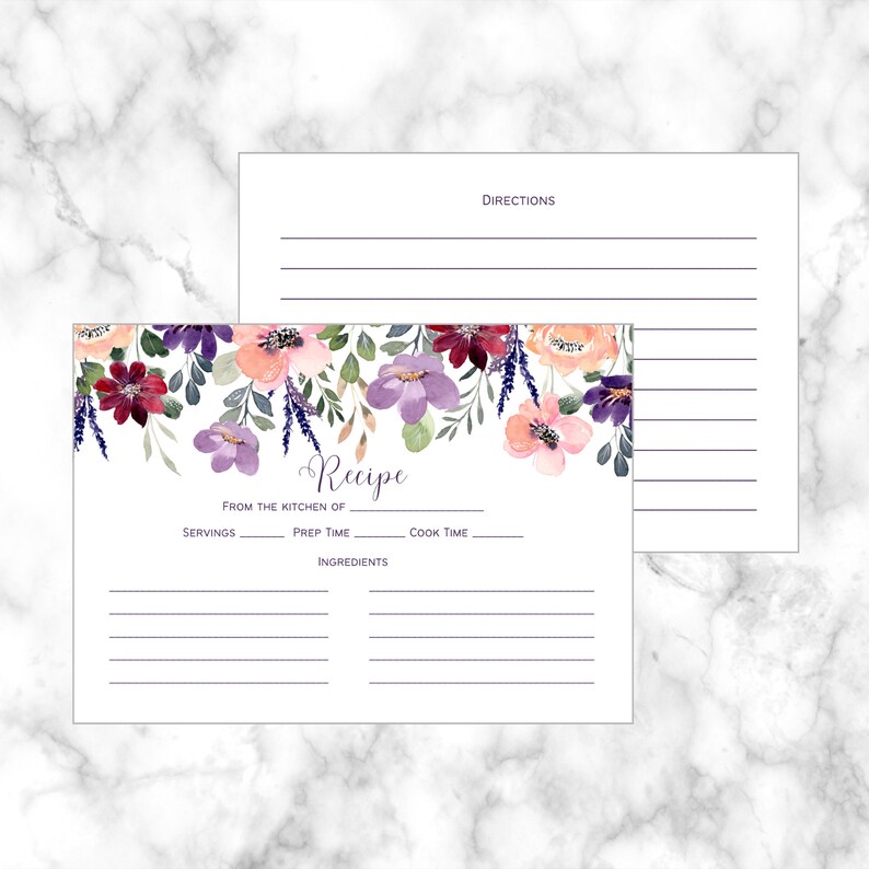 4x6 Printable Floral Recipe Cards - Etsy