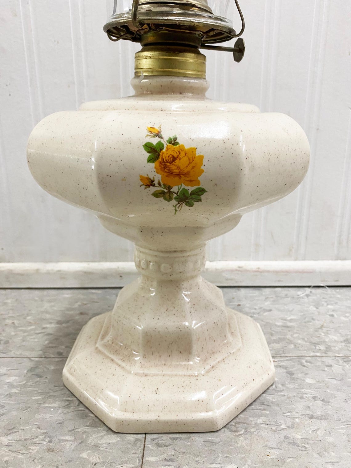 Vintage Ceramic Oil Lamp With Floral Pattern and Rounded Glass - Etsy