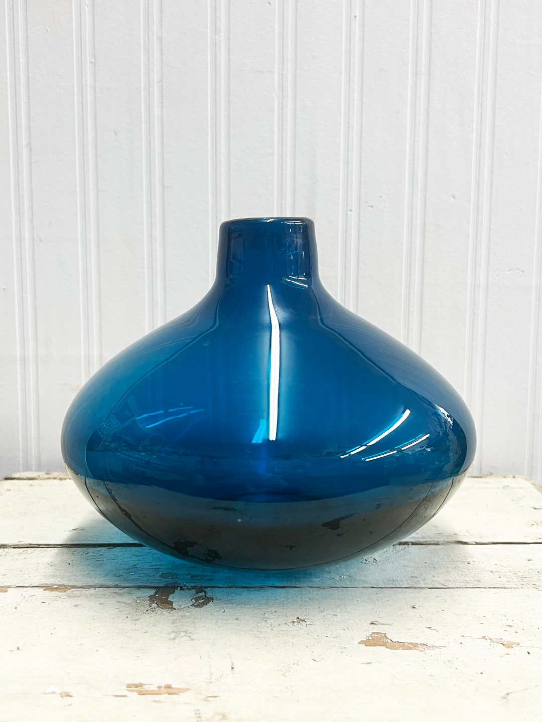 Vintage Blue Glass Vase - Etsy