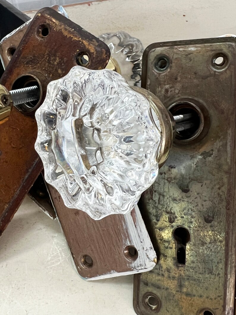 Set of Vintage Glass Door Knobs With Original Hardware With Locks No Keys - Etsy