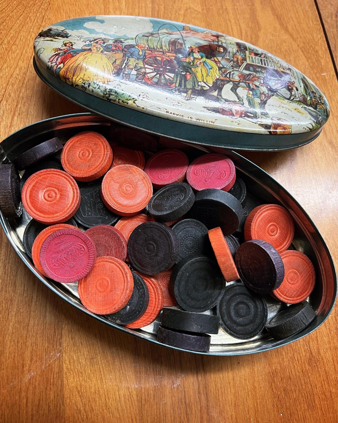 Antique Checkers Game Set With Tin Can - Etsy