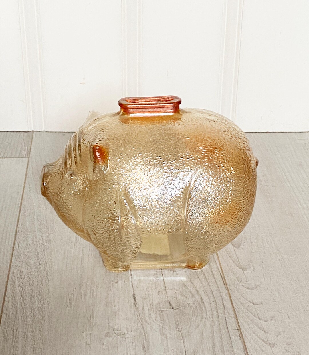 Vintage Carnival Glass Piggy Bank, Pink Iridescent Anchor Hocking Coin ...