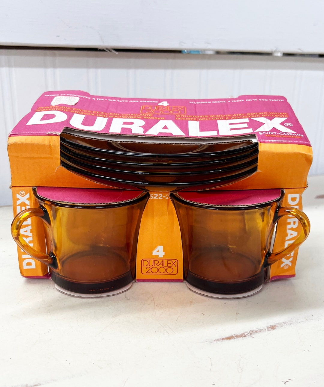 RARE Vintage DURALEX 2000 Amber Glass Set 4 Cups 4 Plates - Etsy