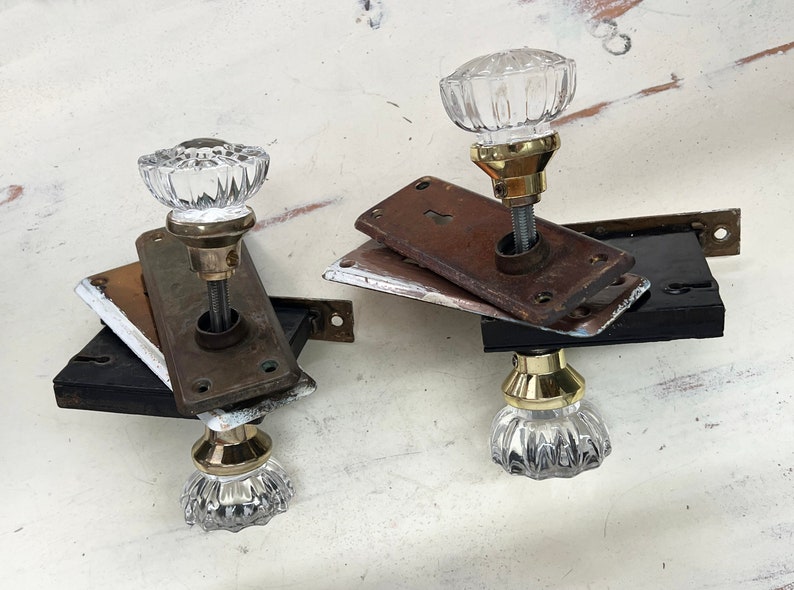 Set of Vintage Glass Door Knobs With Original Hardware With Locks No Keys - Etsy