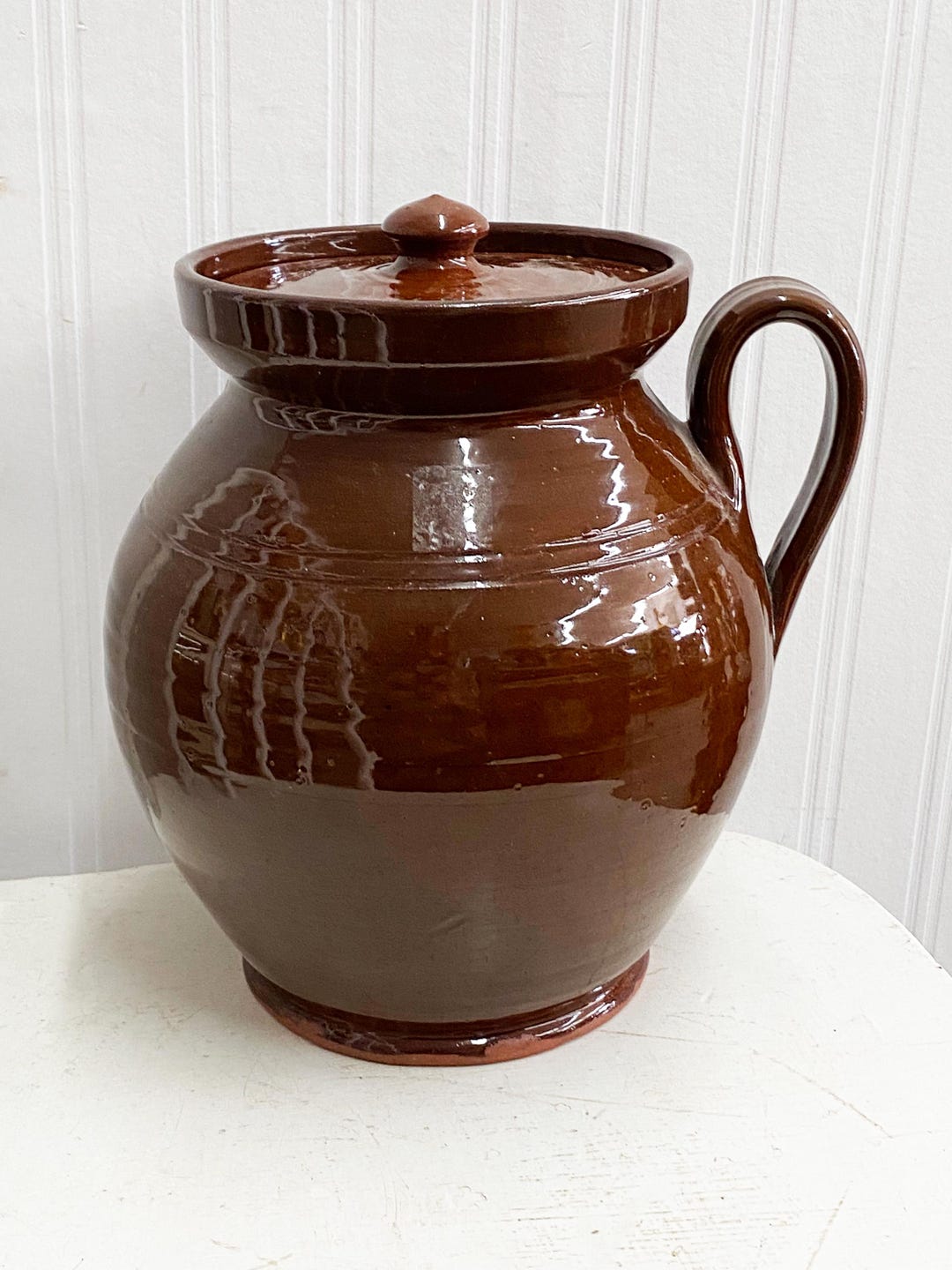 Beautiful Vintage Brown Pottery Jar Stoneware Crock With Lid Henderson ...