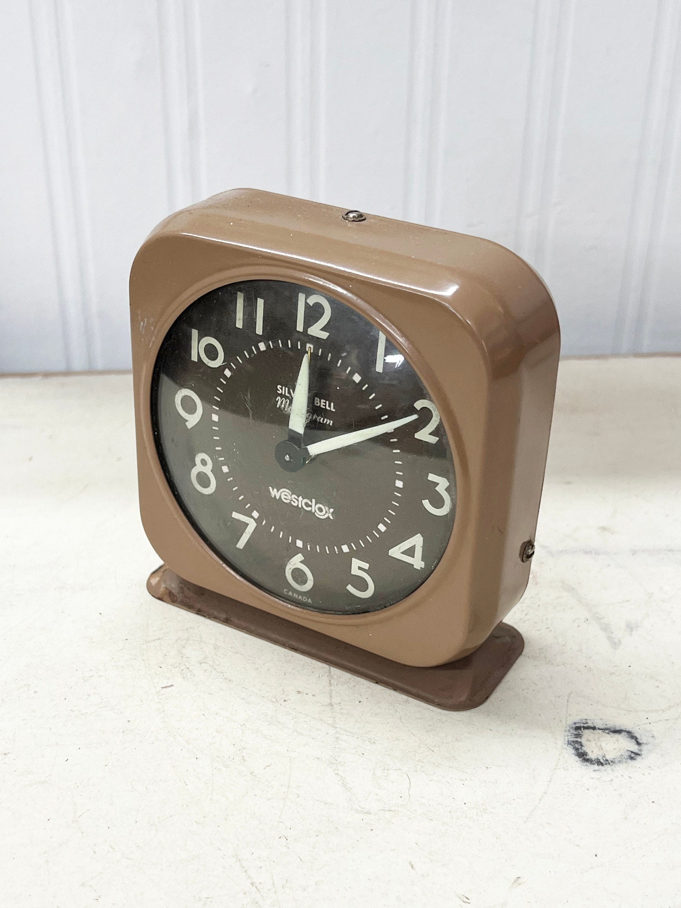 Vintage 1950's Westclox Silver Bell Monogram Alarm Clock Light and Dark ...