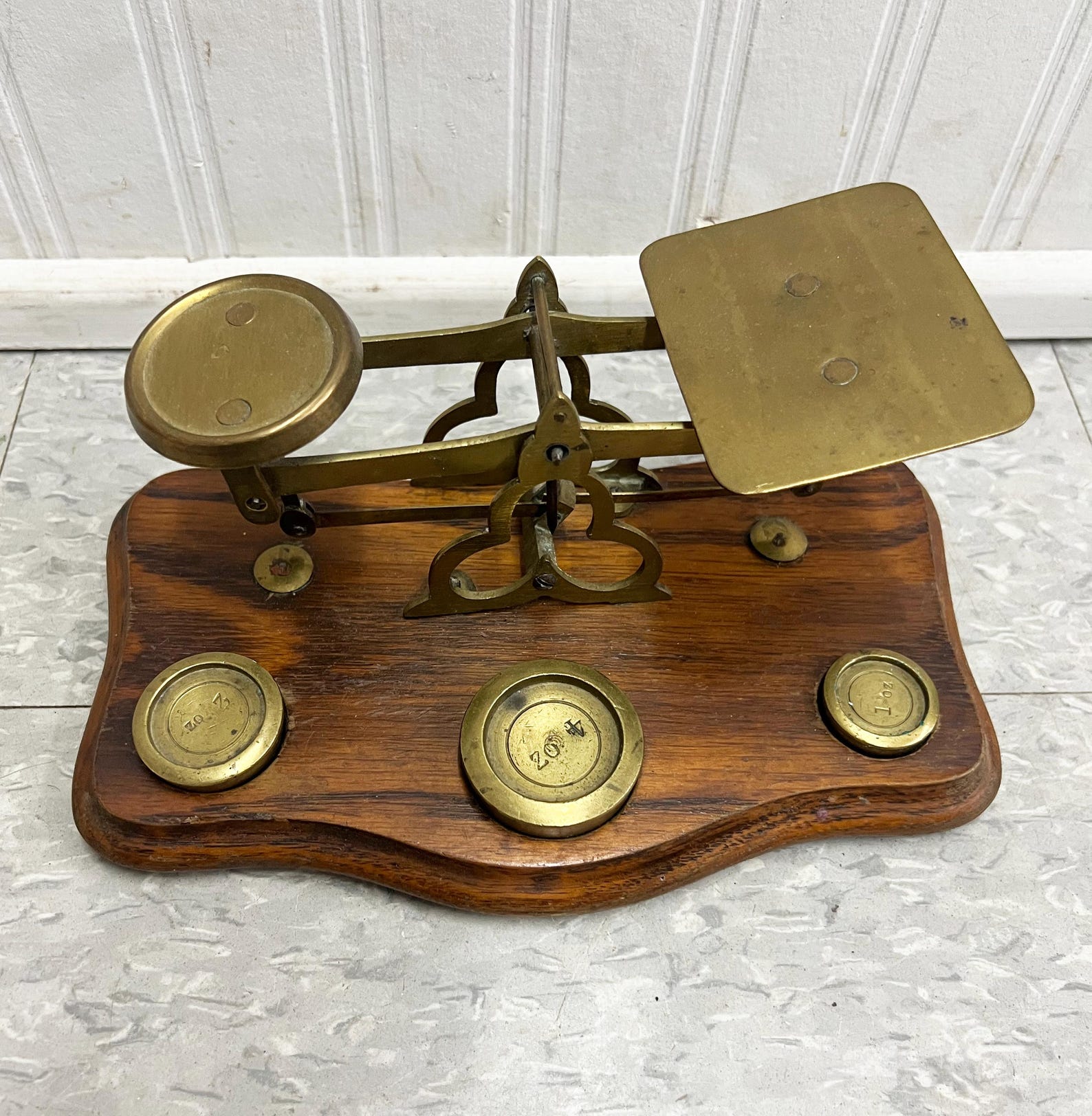 RARE Antique Victorian 1800's Small Wooden and Brass Scale With Weights ...