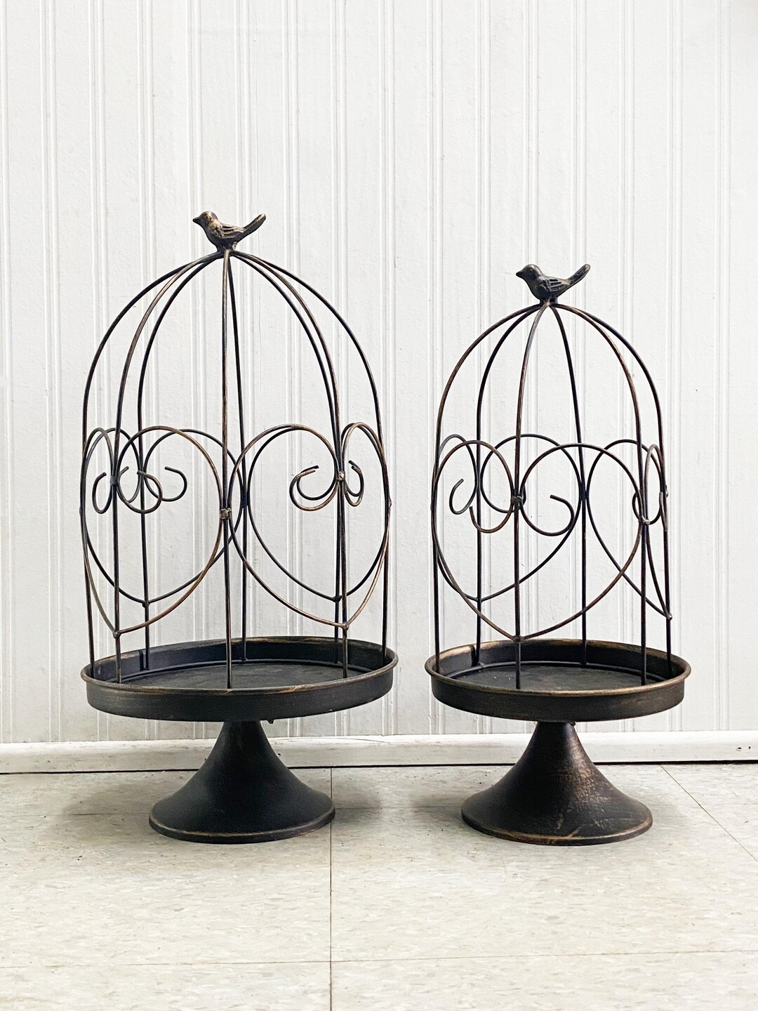 Set of Two Decorative Metal Rustic Bird Cages Farmhouse Decor - Etsy