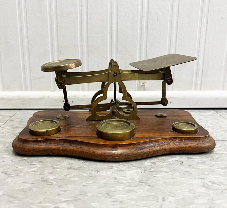 RARE Antique Victorian 1800's Small Wooden and Brass Scale With Weights ...