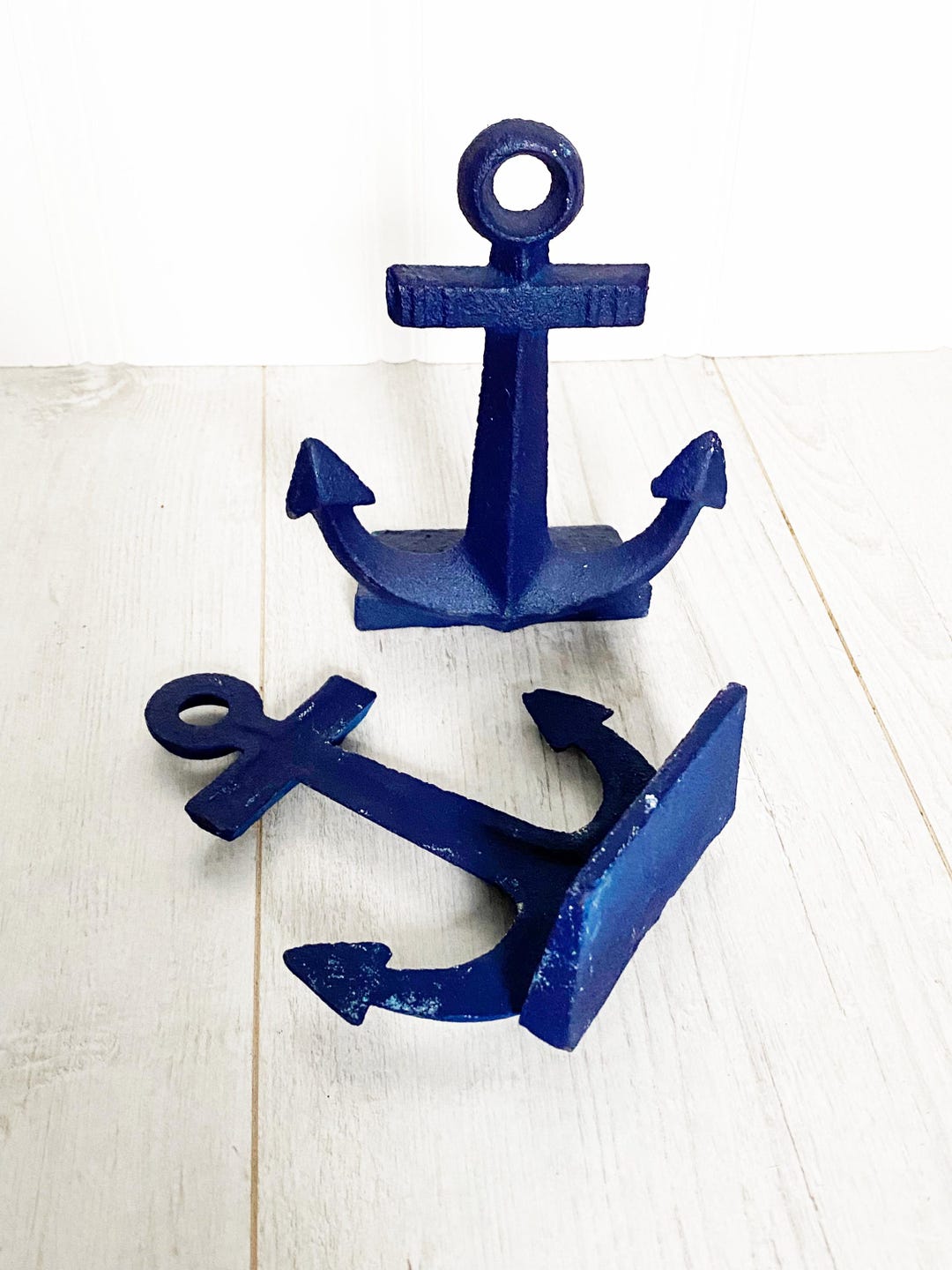 Pair of Navy Blue Anchors Cast Iron Bookends Nautical Decor Anchor Door ...