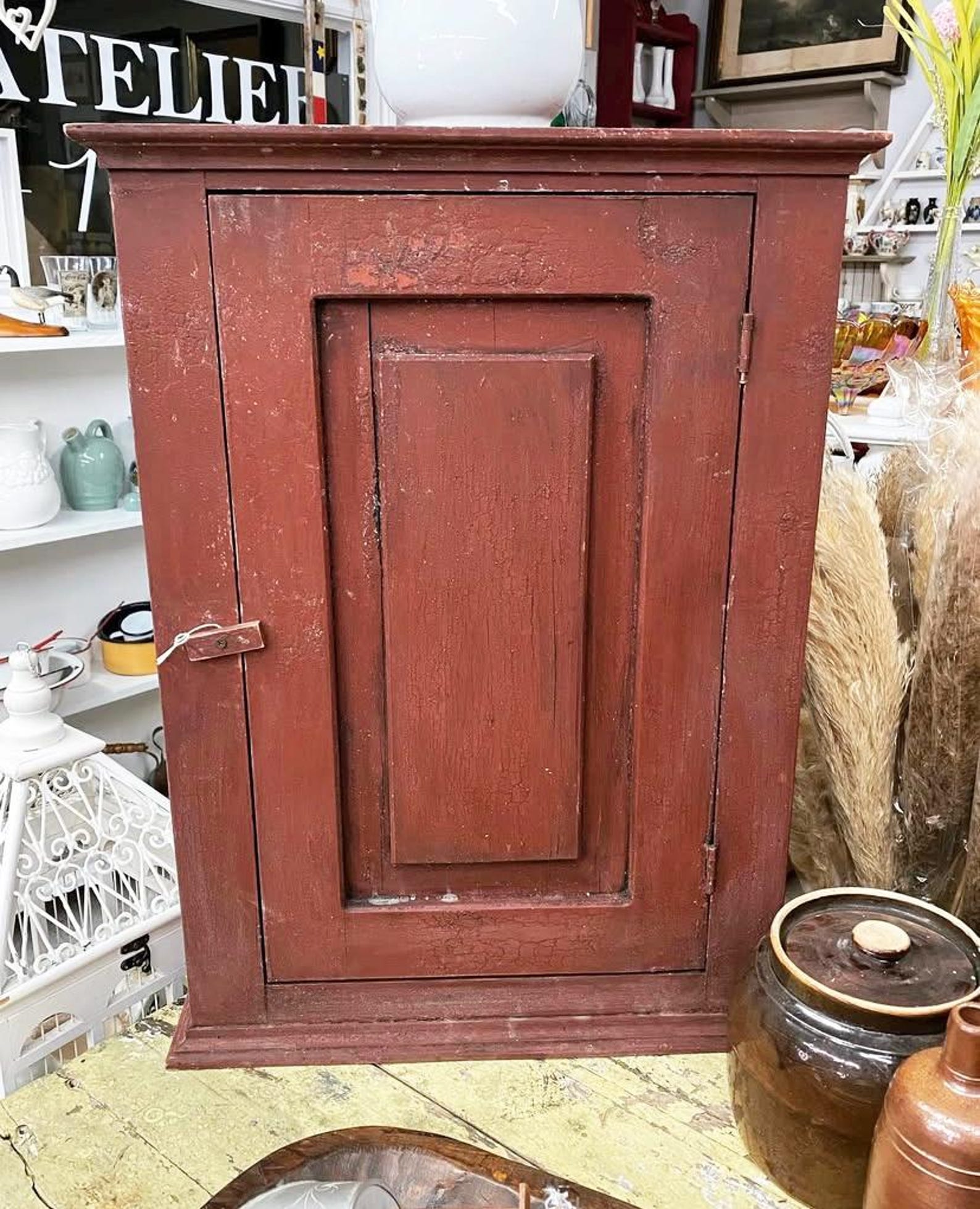 RARE Antique Primitive Wooden Cabinet Cupboard Wall Mount Farmhouse ...