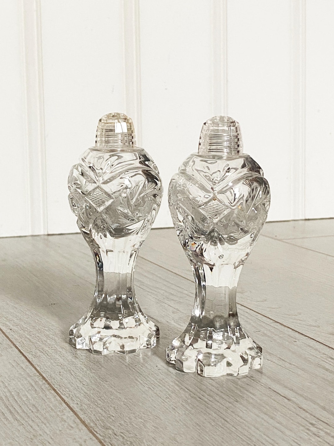 Vintage Crystal Salt and Pepper Shakers Set Pinwheel Cut Crystal - Etsy