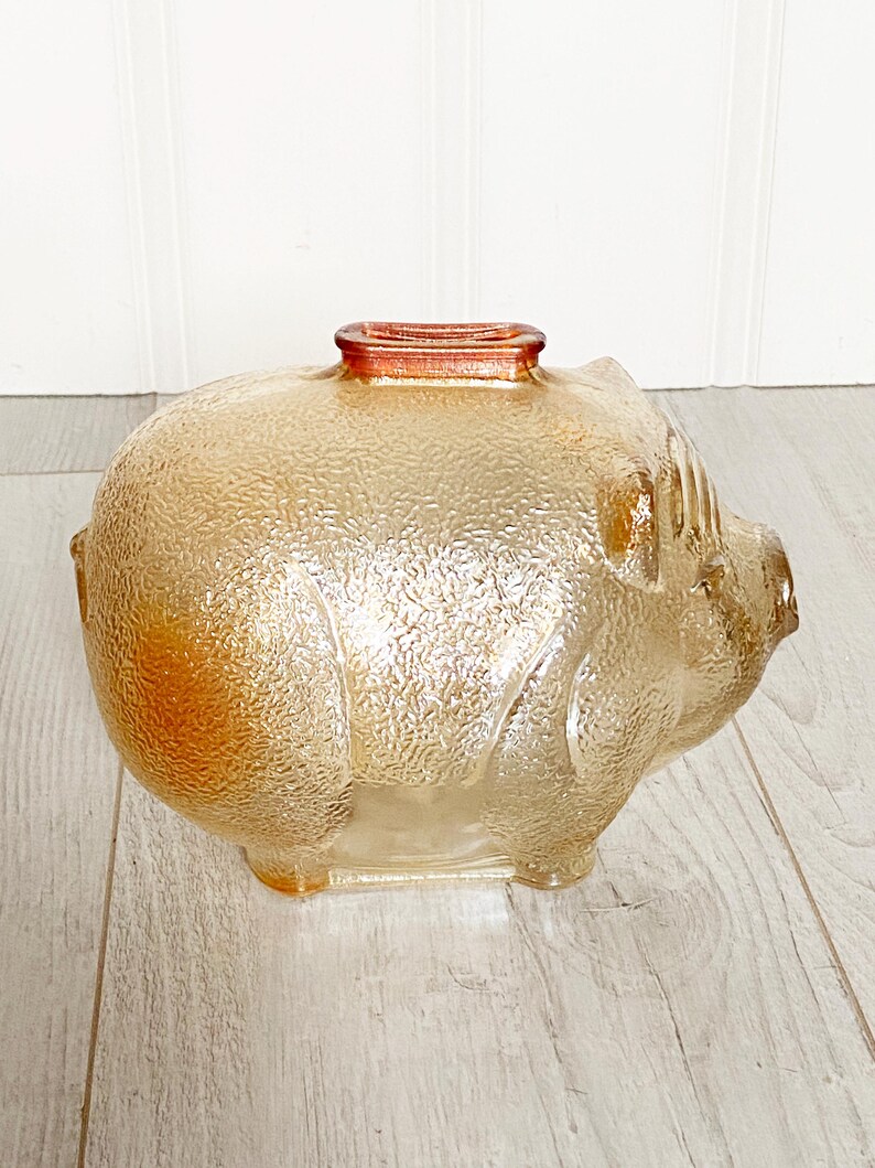 Vintage Carnival Glass Piggy Bank, Pink Iridescent Anchor Hocking Coin ...