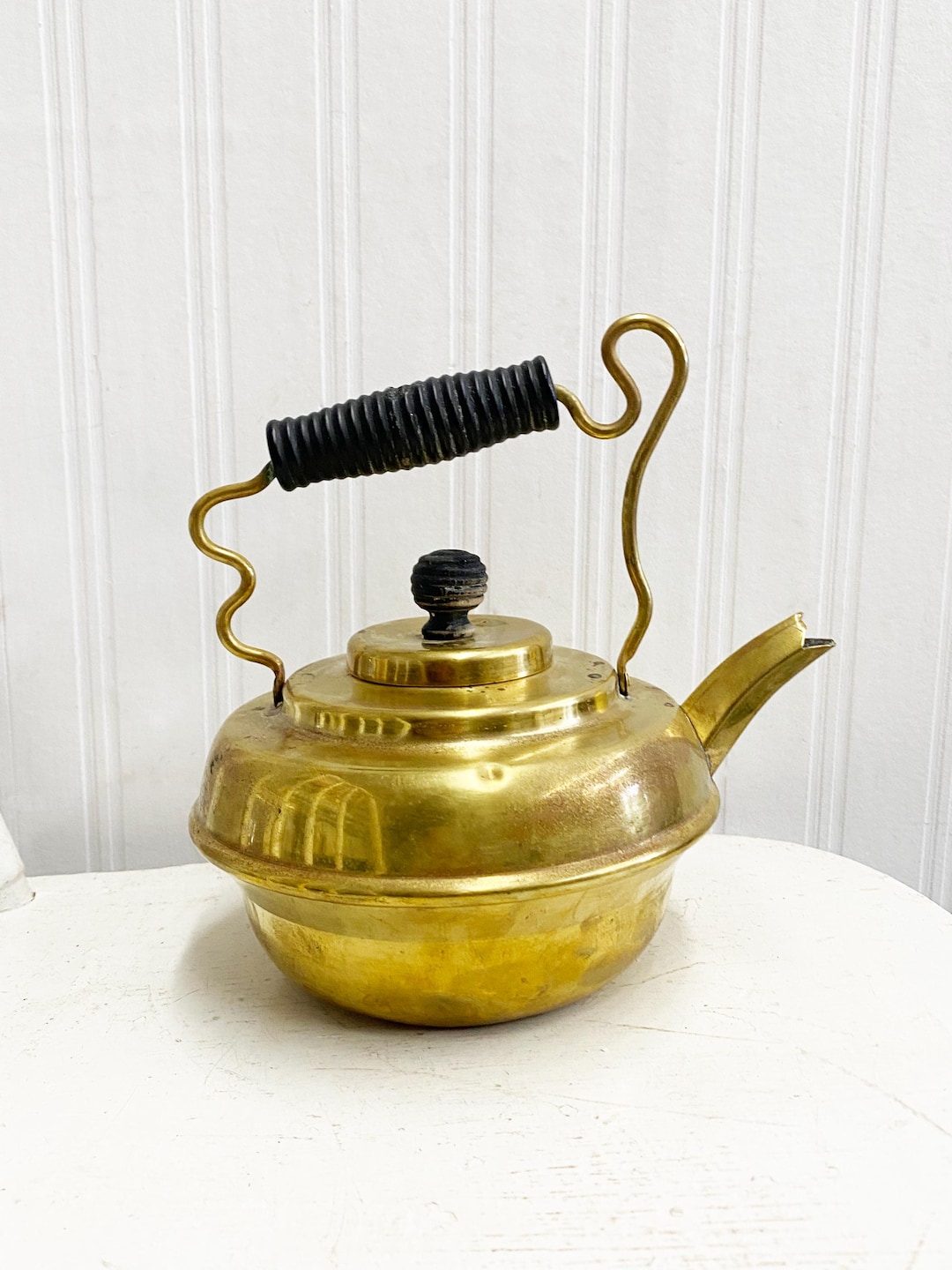 Vintage Brass Kettle Metal Teapot With Interesting Handle Manufactured ...