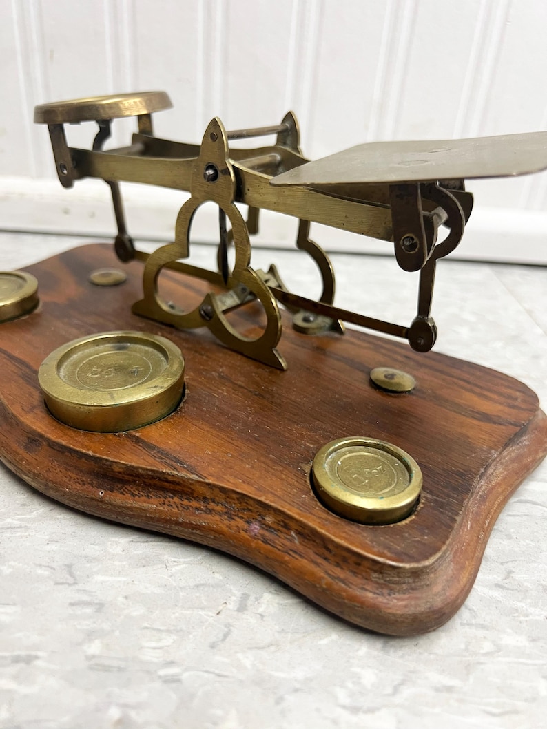 RARE Antique Victorian 1800's Small Wooden and Brass Scale With Weights ...