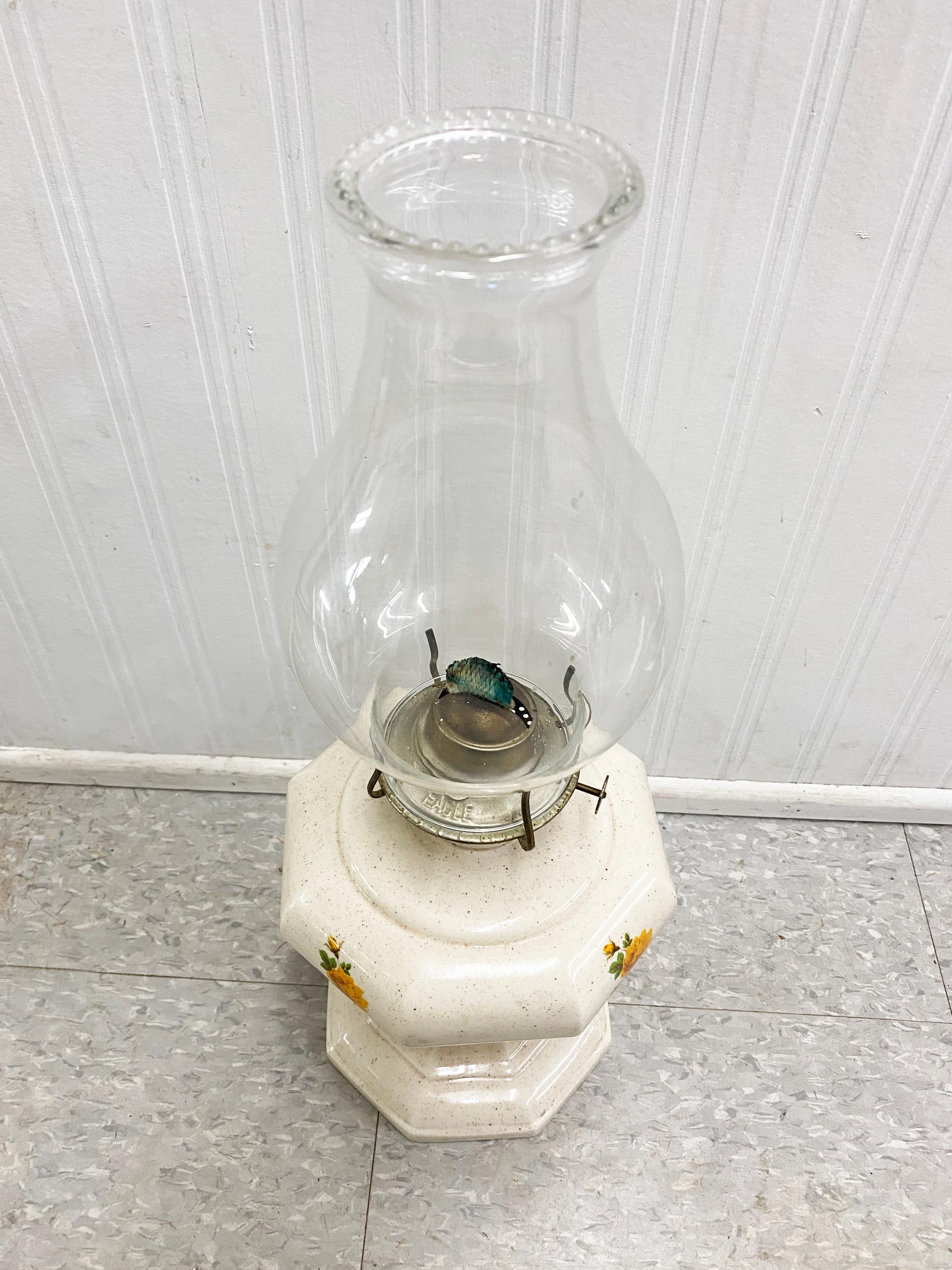 Vintage Ceramic Oil Lamp With Floral Pattern and Rounded Glass - Etsy